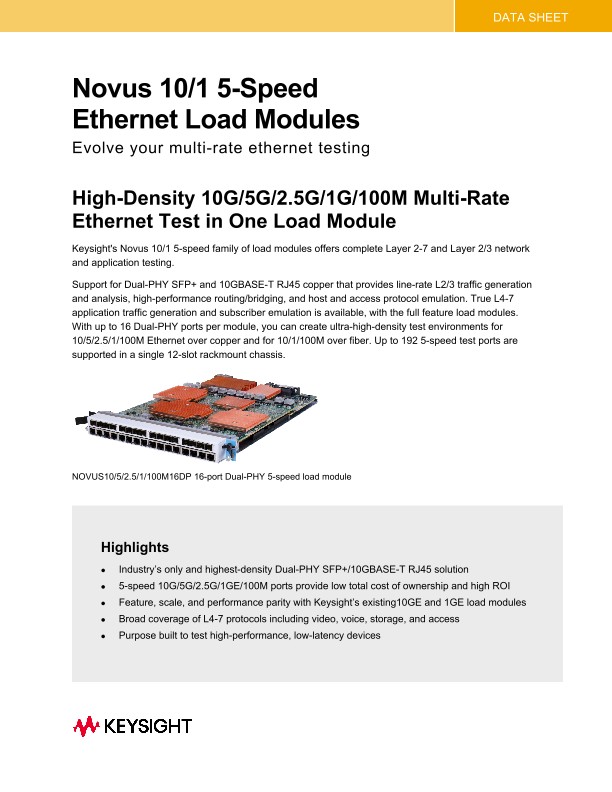 Novus 10/1 5-Speed Ethernet Load Modules PDF Asset Page | Keysight